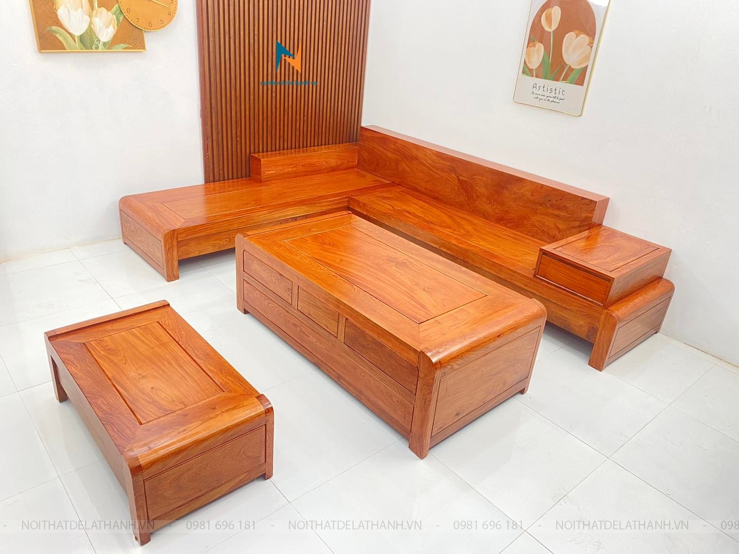 SOFA GỖ GÕ ĐỎ HIỆN ĐẠI [Top 20 Bộ Siêu Đẹp] - Nội thất Đê La Thành